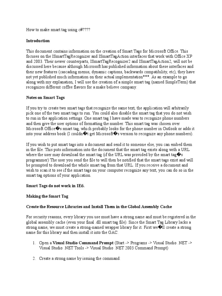 How To Make A Smart Tag Using C# | PDF | Windows Registry | Library ...