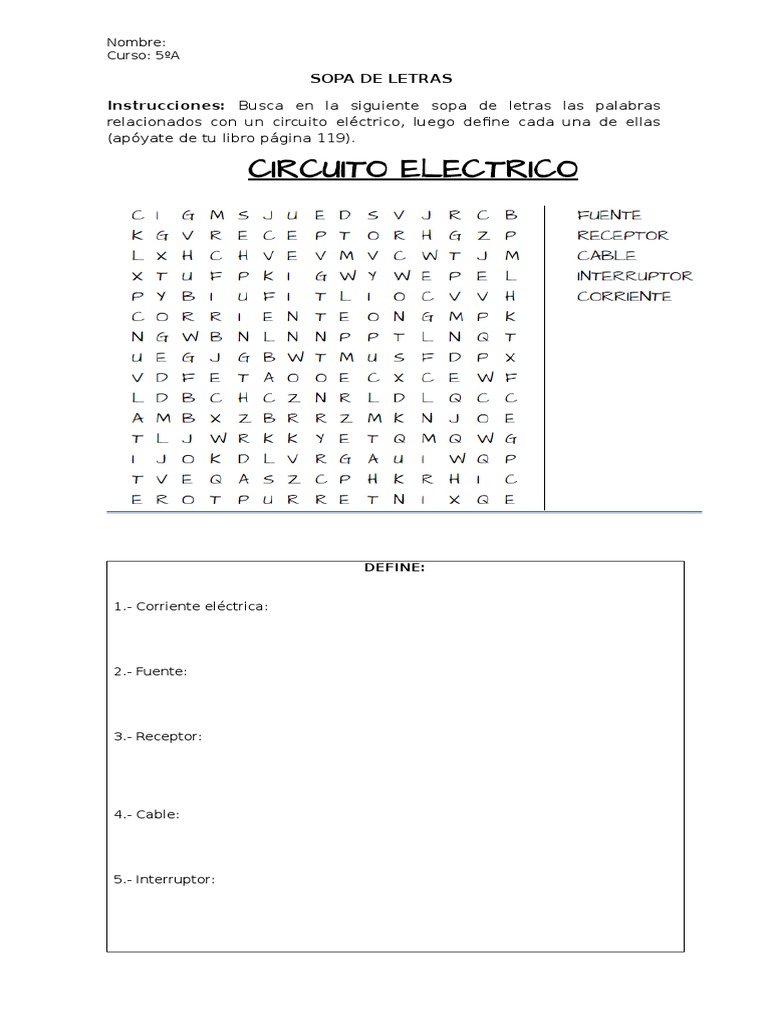 Sopa de Letras Circuito Electrico | PDF