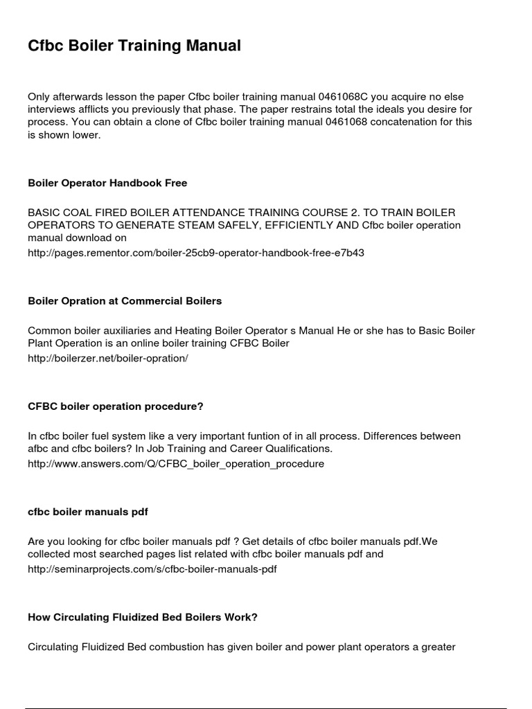 CFBC Boiler Training Manual | PDF | Boiler | Power Station