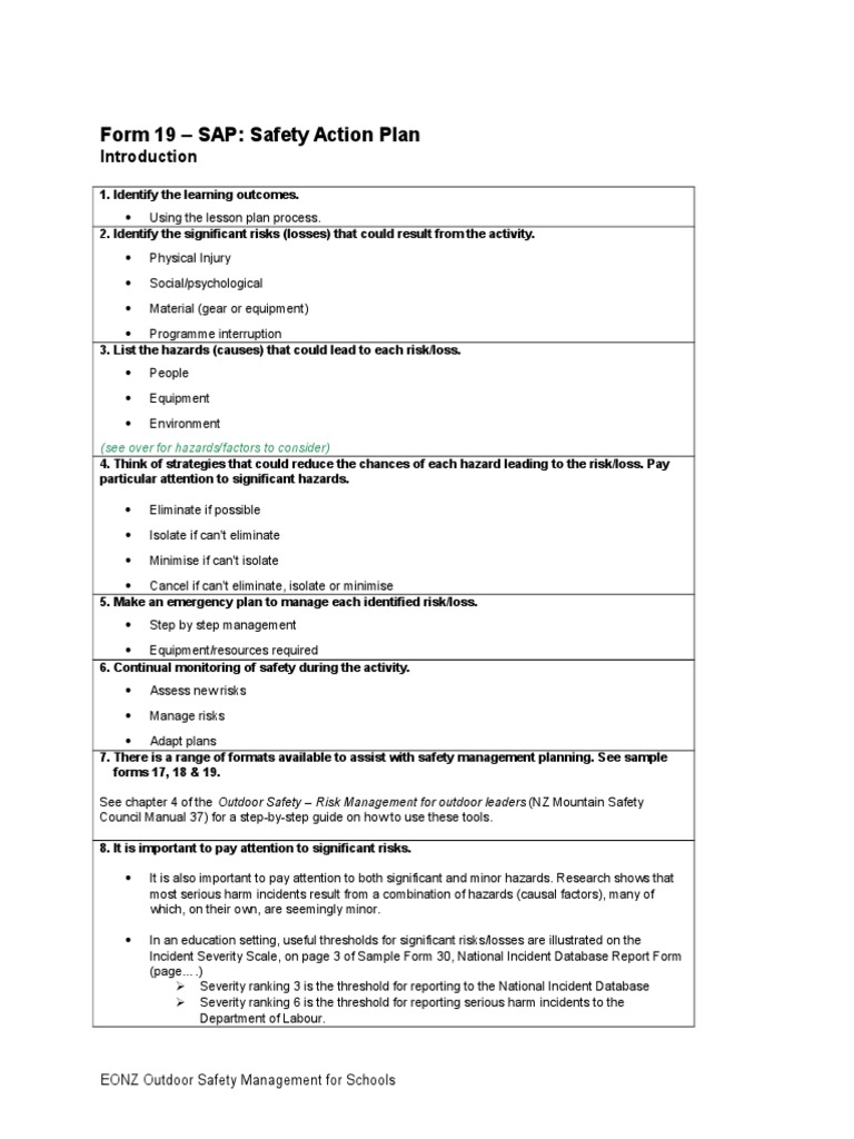 EOTC Safety Action Plan | Download Free PDF | Hazards | Risk