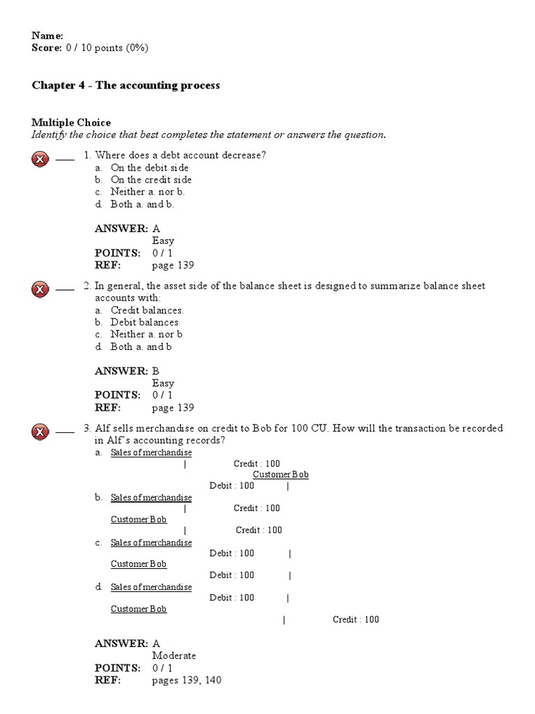 Accounting Multiple Choice Questions | PDF | Debits And Credits | Money