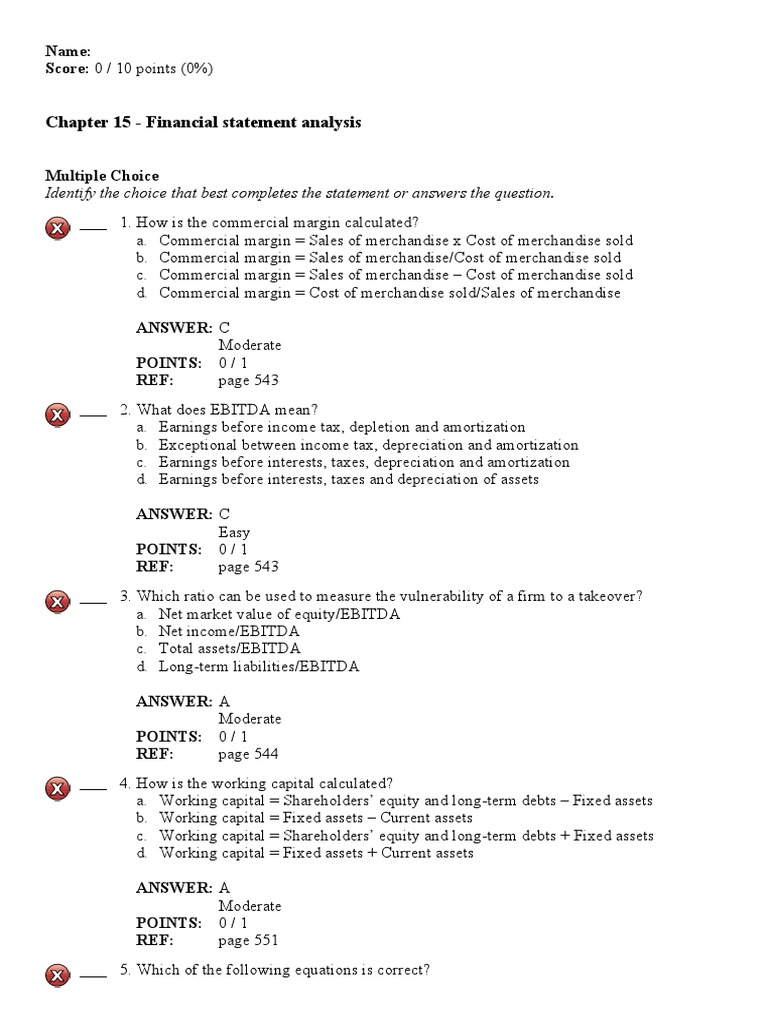 Financial Statement Analysis Quiz | PDF | Earnings Before Interest ...
