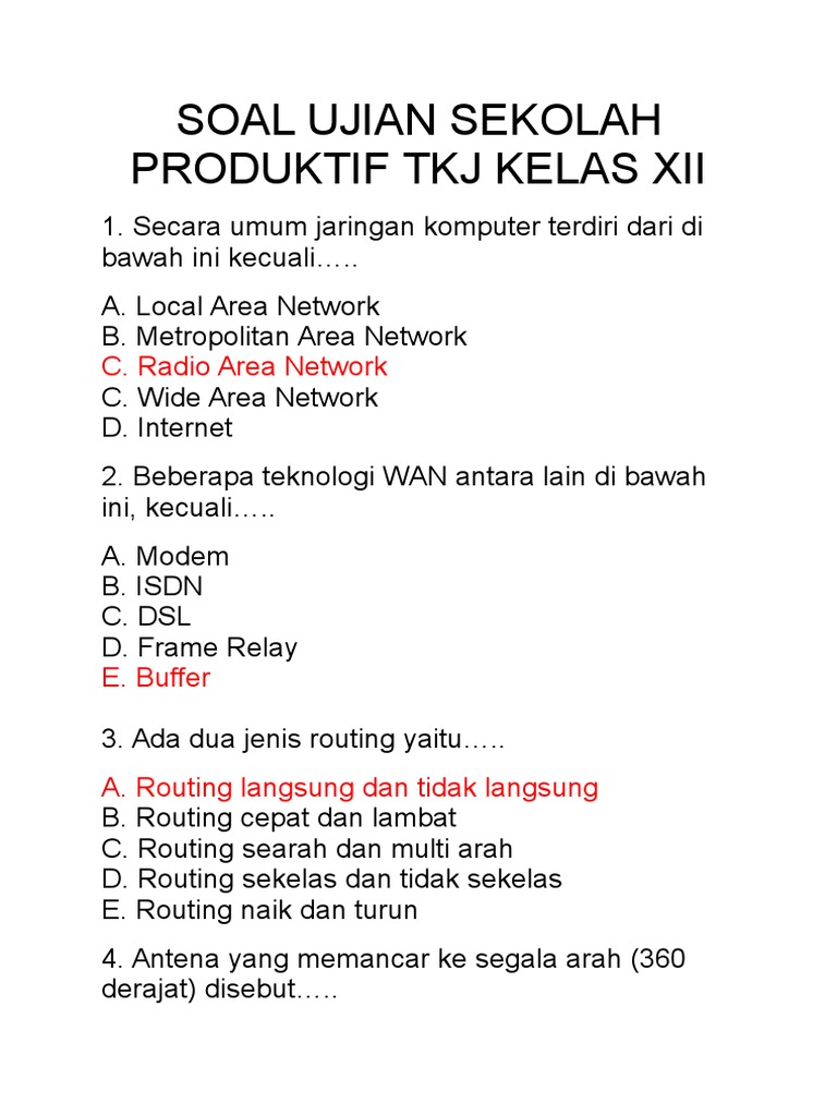 Soal Ujian Sekolah Produktif TKJ Kelas Xii | PDF