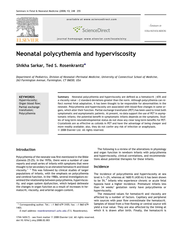 Neonatal Polycythemia and Hyperviscosity | Fetus | Blood