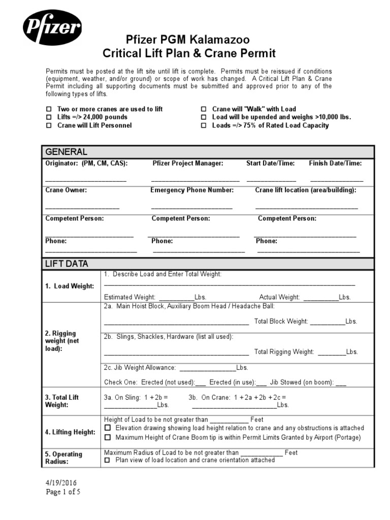 Planned Critical Lift Crane Permit | Crane (Machine) | Free 30-day ...