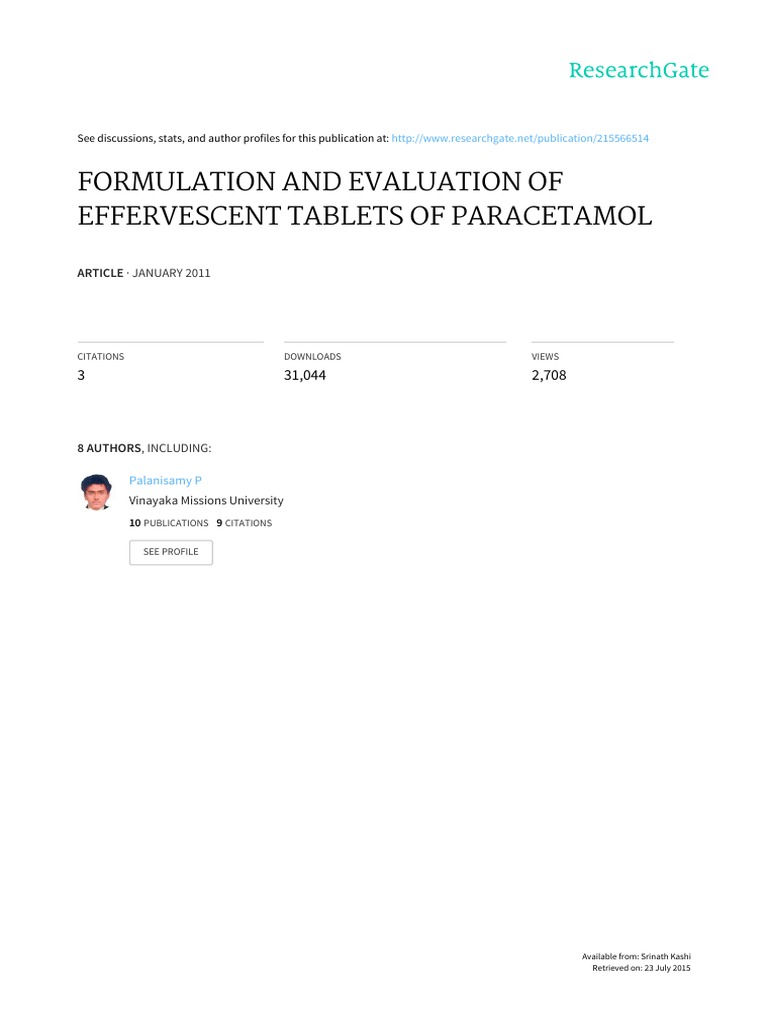 Paracetamol Effervescent Tablet Formulation | PDF | Self-Improvement ...