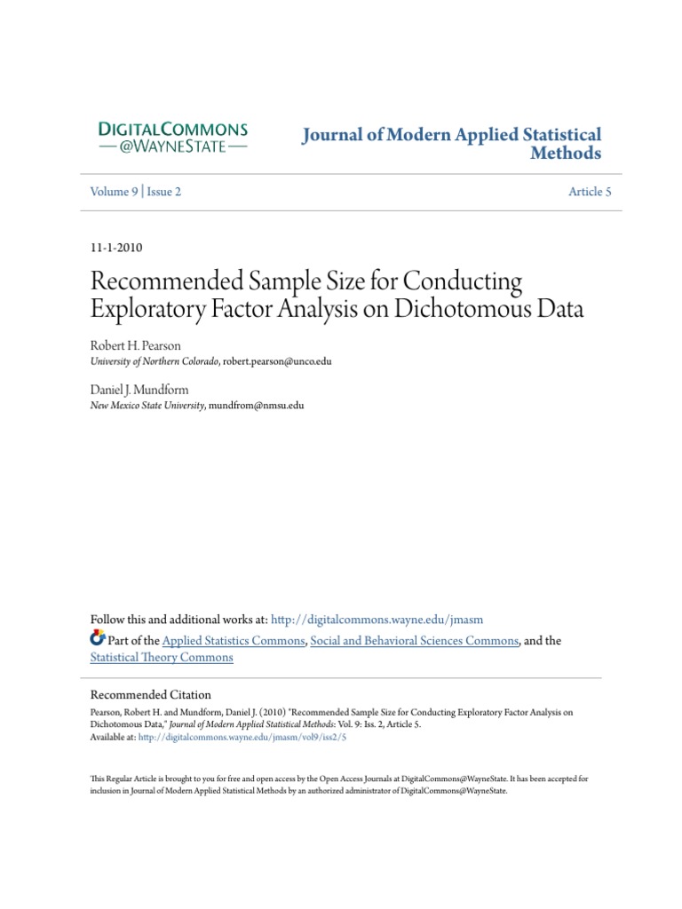 Recommended Sample Size For Conducting Exploratory Factor Analysi | Download Free PDF | Factor ...