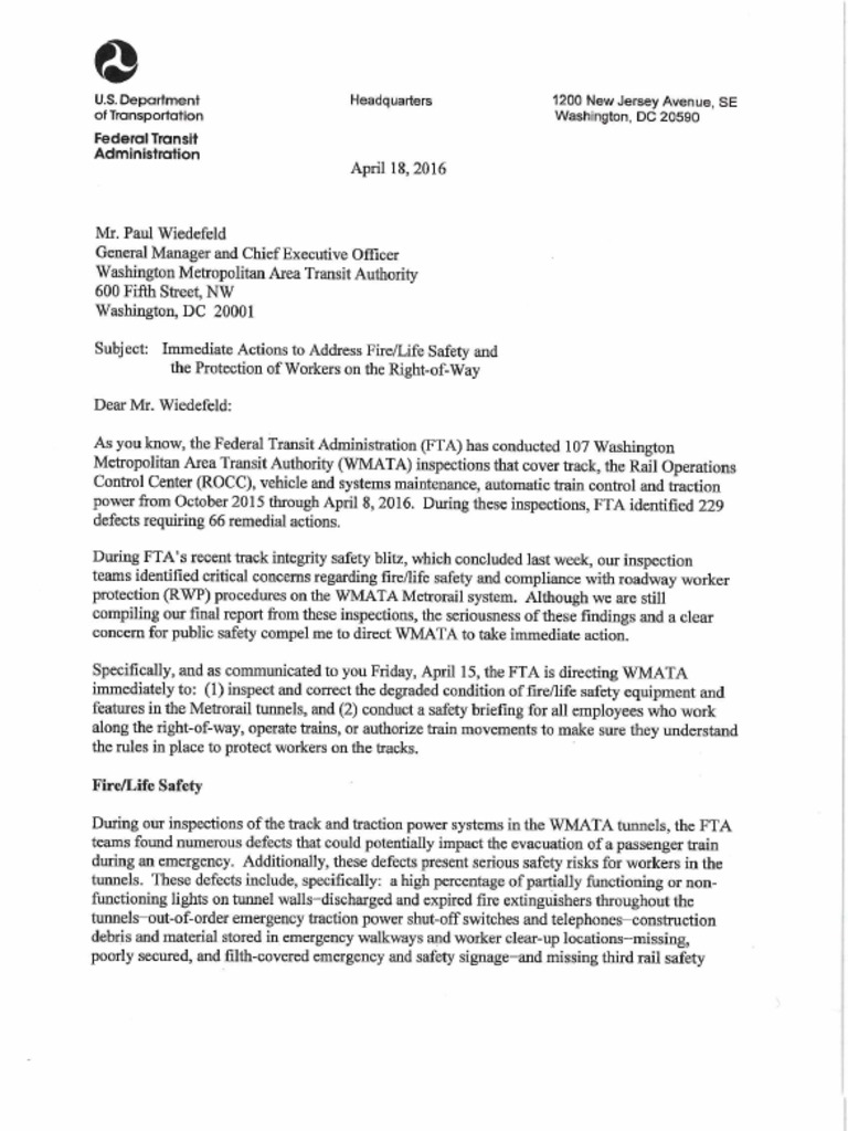 FTA Letter To Metro | PDF