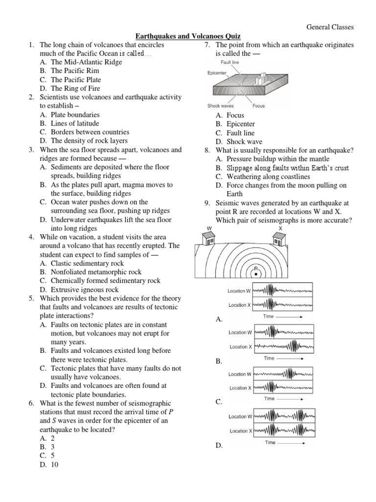 Earthquakes & Volcanoes Quiz | PDF | Volcano | Earthquakes