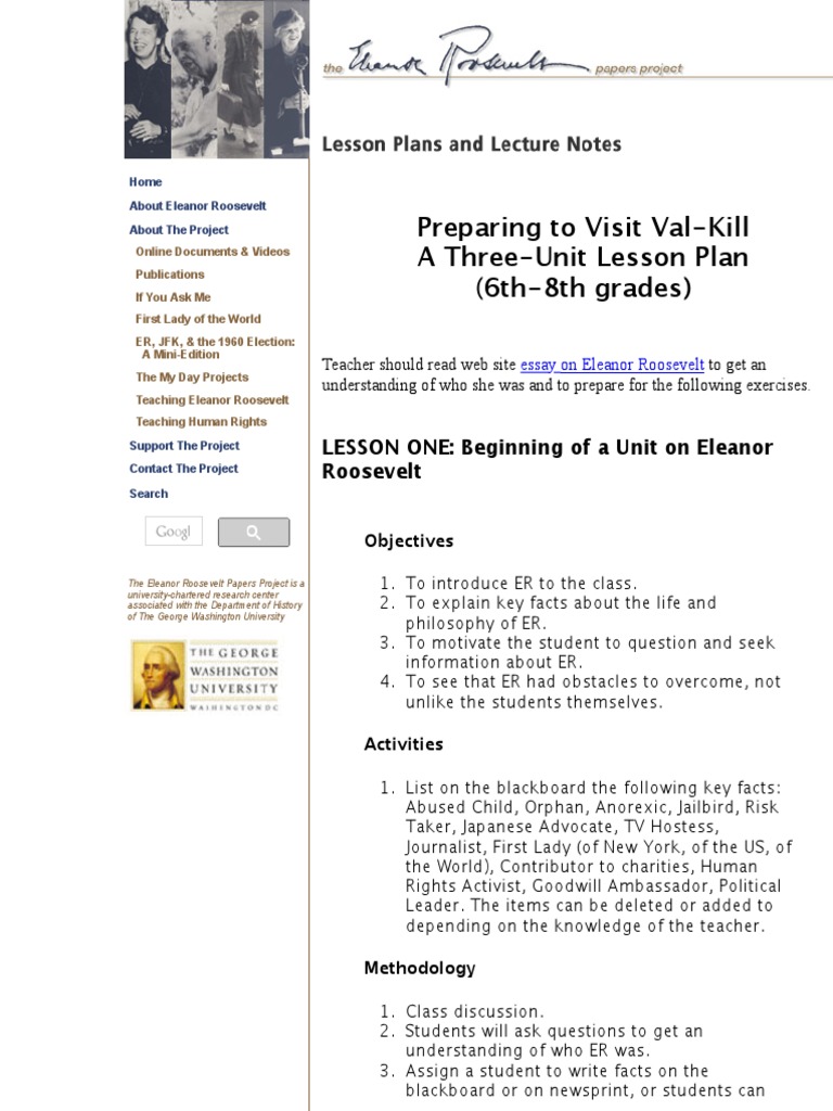 Eleanor Roosevelt Lesson Plans | PDF | Eleanor Roosevelt | Lesson Plan