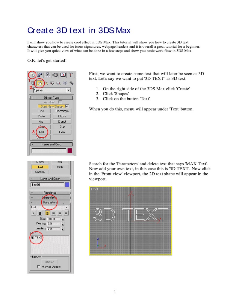 Create 3D Text in 3DS Max | PDF | 3 D Computer Graphics | Autodesk 3ds Max