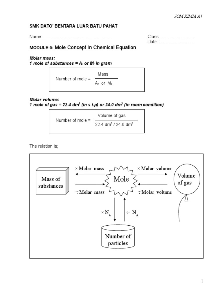 Module 5 Mole Concept in Chemical Equation | PDF | Mole (Unit) | Magnesium