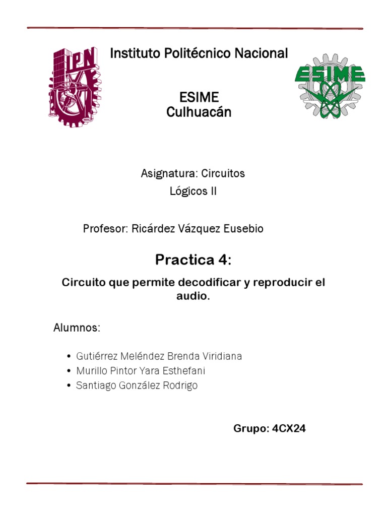 Practica 4 Circuitos Lógicos II | PDF | Sonido | Frecuencia