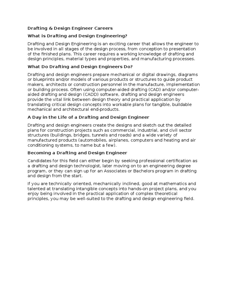 Drafting & Design Engineer Overview | PDF | Technology & Engineering
