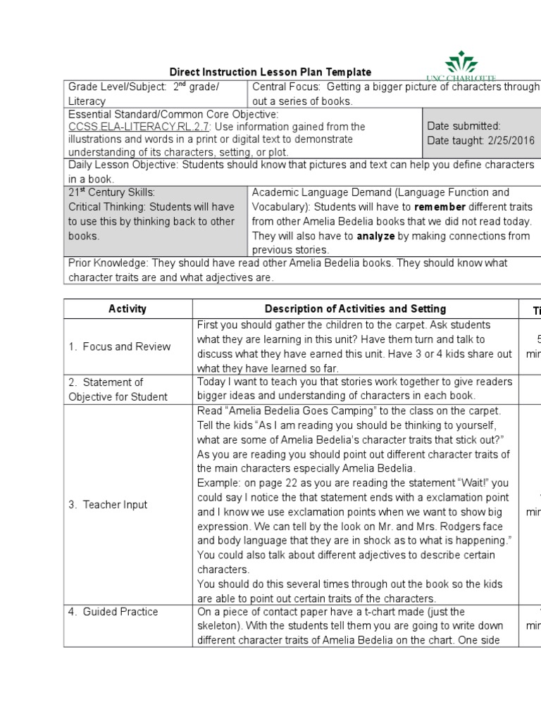 Amelia Bedelia Lesson | PDF | Lesson Plan | Psychological Concepts