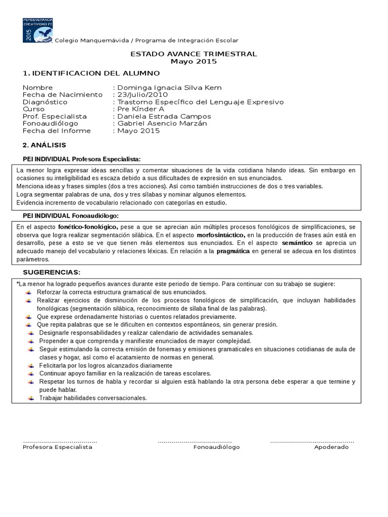 Informe de Avance Trimestral TEL