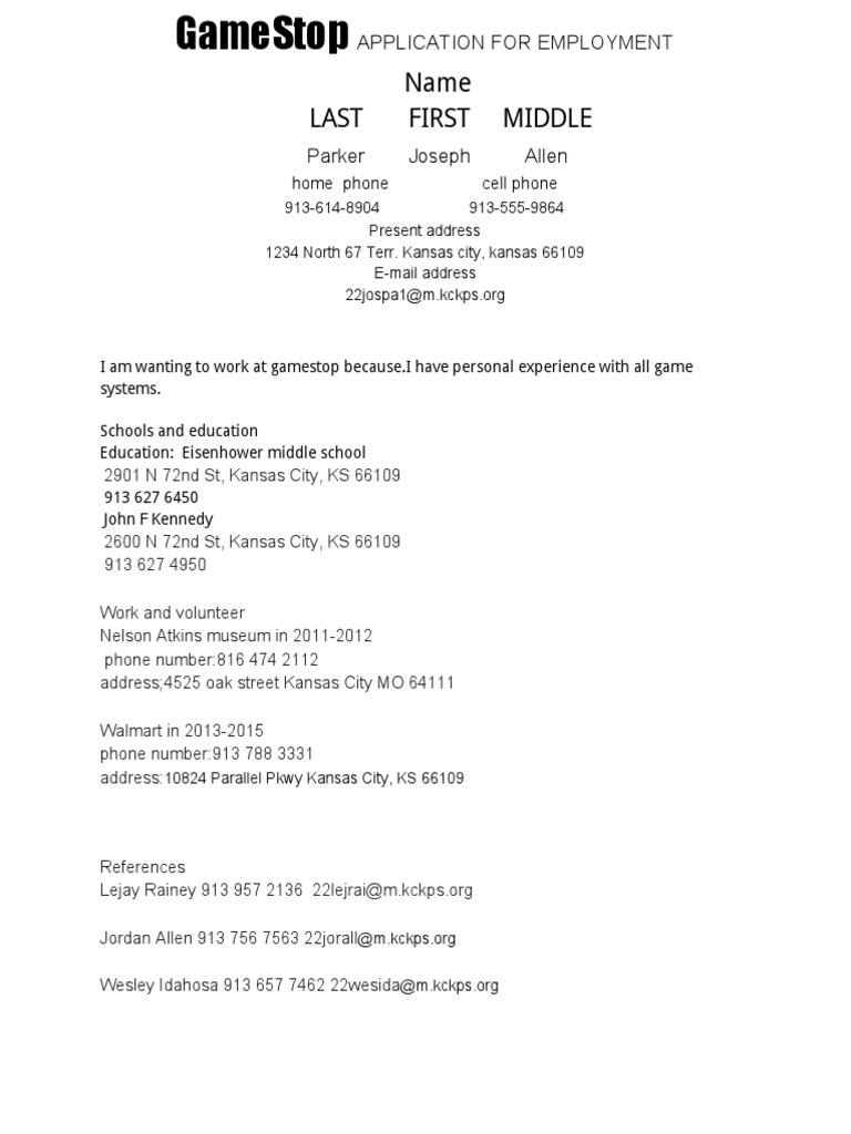 GameStop Employment Application Form | PDF | Games & Activities
