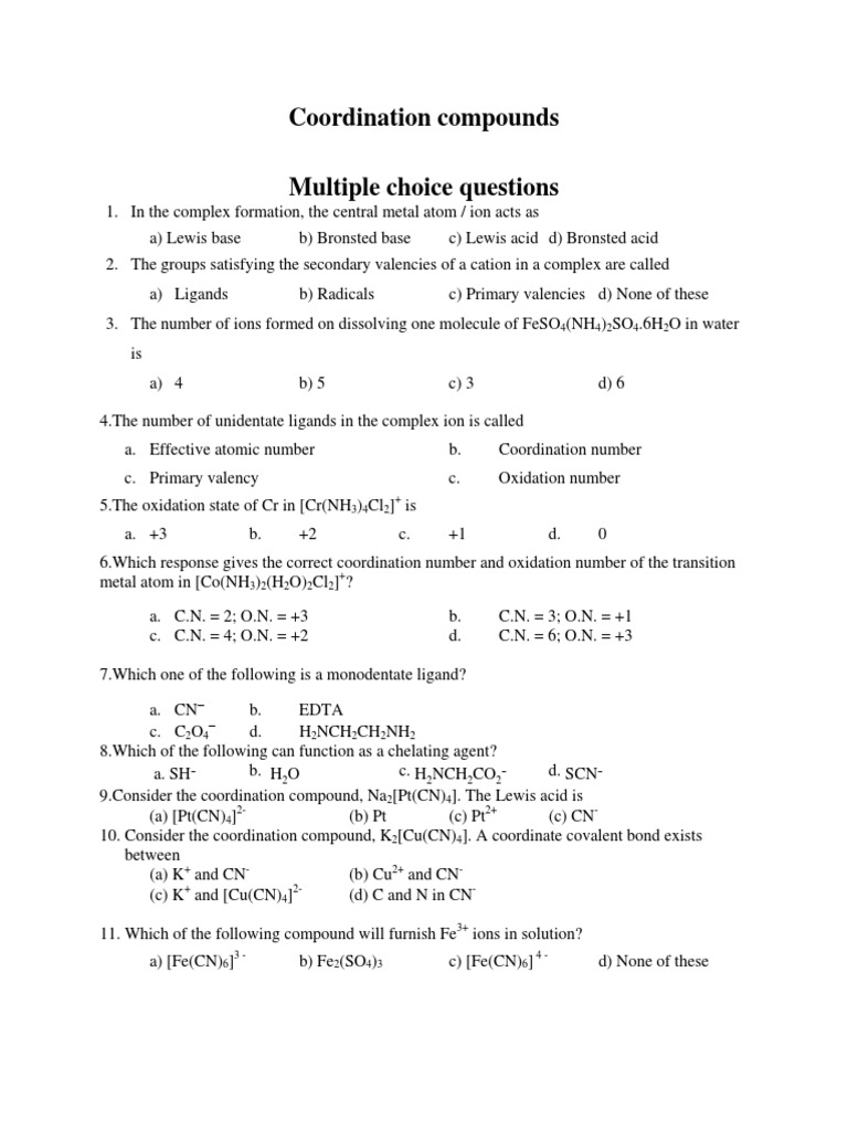 Che 02 | PDF | Coordination Complex | Chemistry