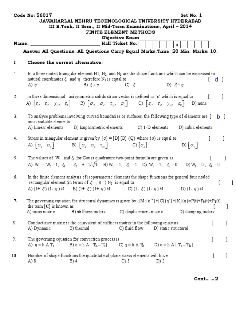 Finite Element Methods Exam Questions | PDF | Matrix (Mathematics ...