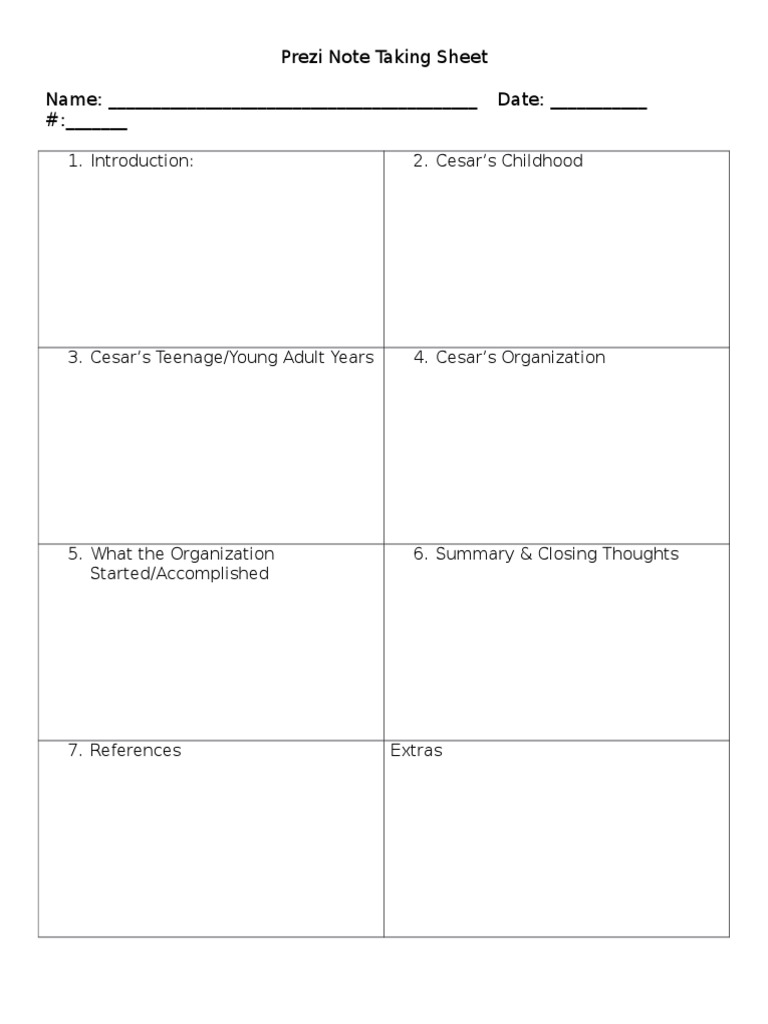 Prezi Note Taking Sheet | PDF | Career & Growth