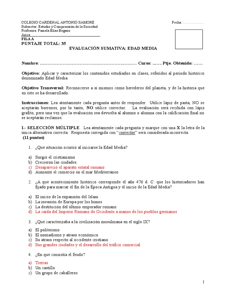 Prueba Edad Media A | PDF | Política | Historia