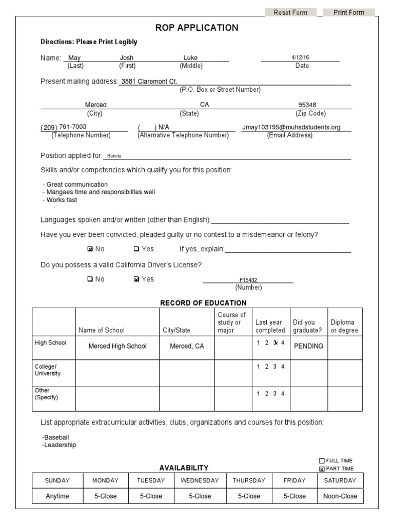 Job Application Availability Form | PDF | Career & Growth | Travel
