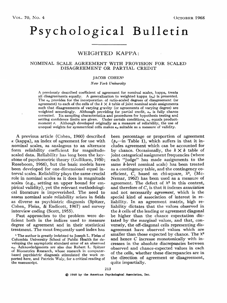 Weighted Kappa-Original Article | PDF | Statistical Hypothesis Testing ...