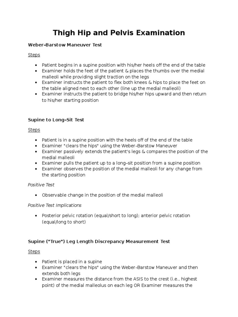 Thigh, Hip, and Pelvis Examination Tests | PDF | Hip | Pelvis