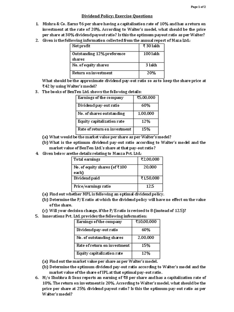 Dividend Policy - Sample Problems - ICAI | PDF | Dividend | Equity ...