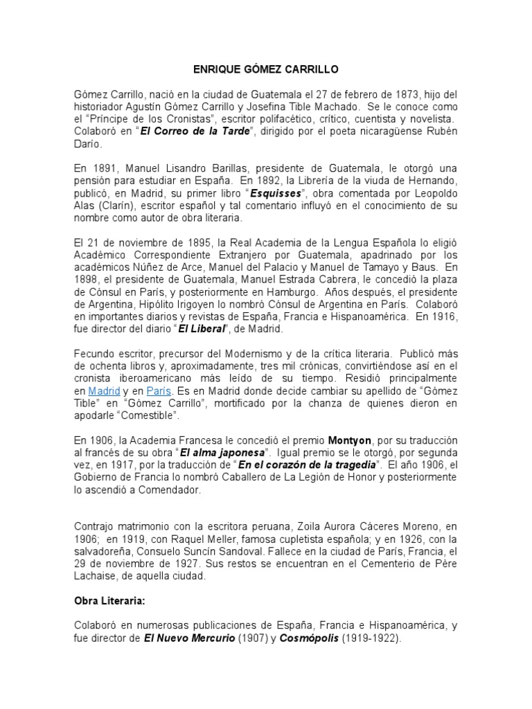 Biografía de Enrique Gómez Carrillo | PDF