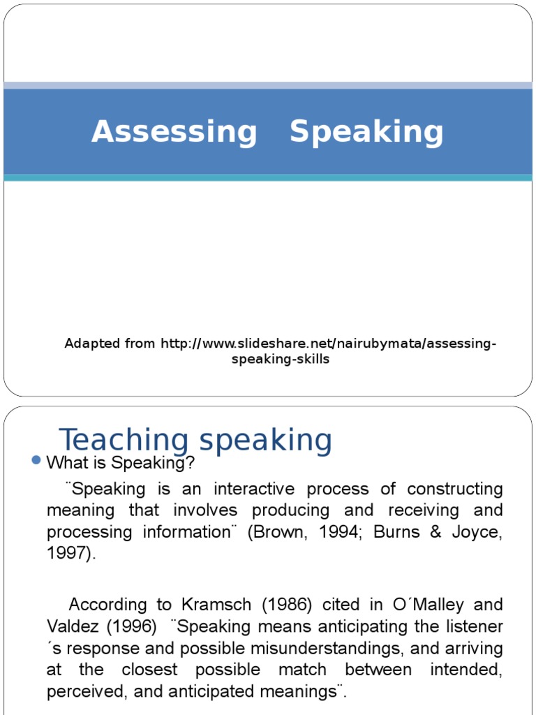 Assessing Speaking | PDF | Educational Assessment | Question Assessing Speaking | PDF | Educational Assessment | Question