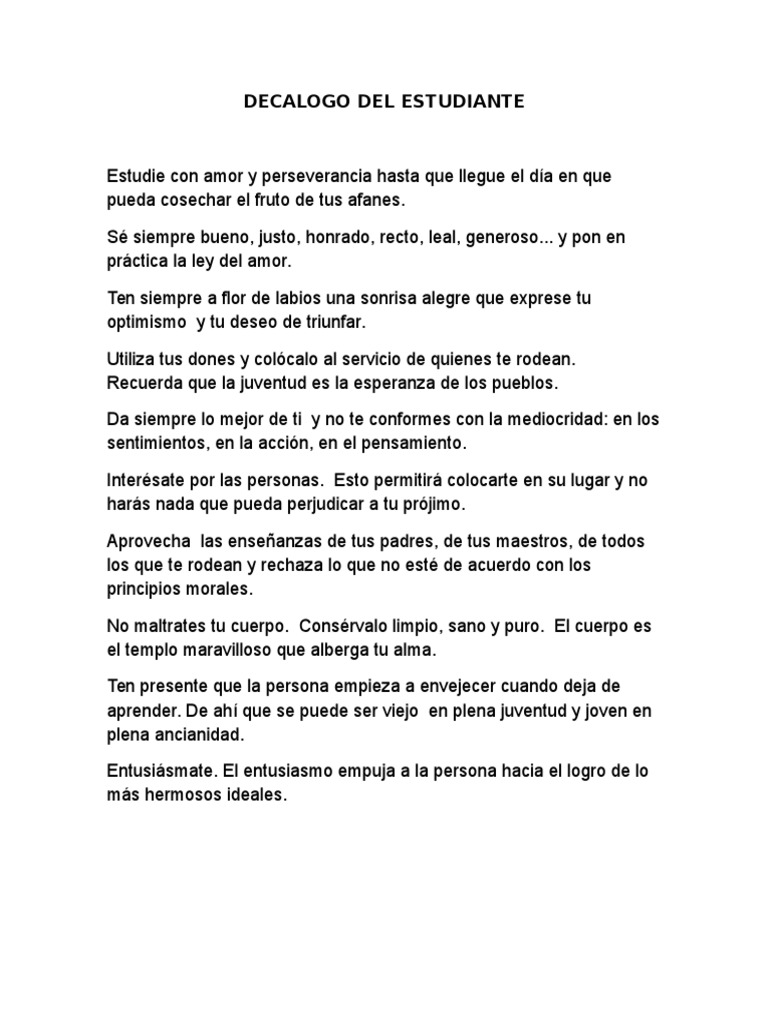 Decalogo Del Estudiante | PDF
