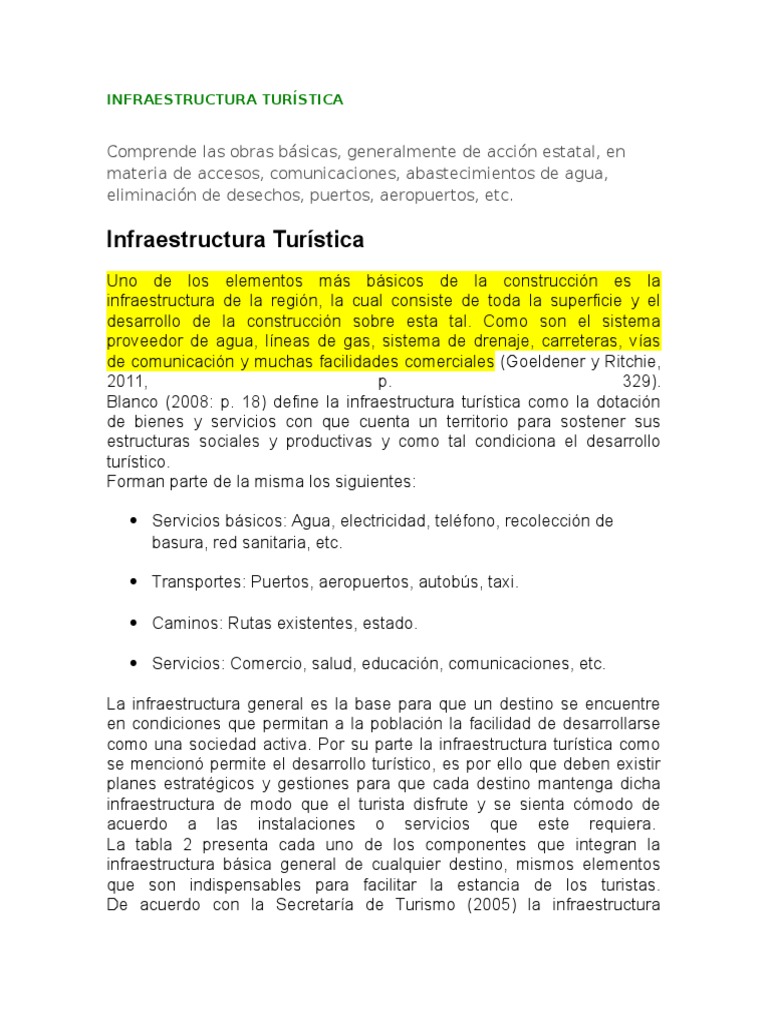 Definición y Componentes de Infraestructura Turística | PDF | Turismo ...