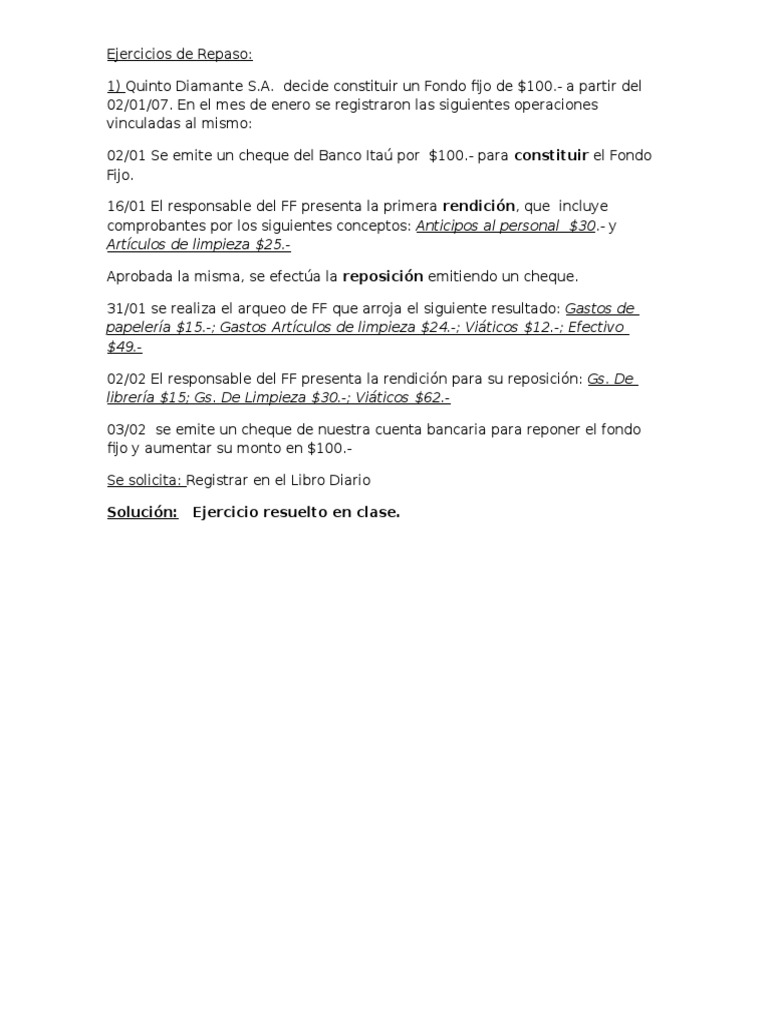 Ejercicios de Repaso Con Solucion | PDF | Cheque | Bancos