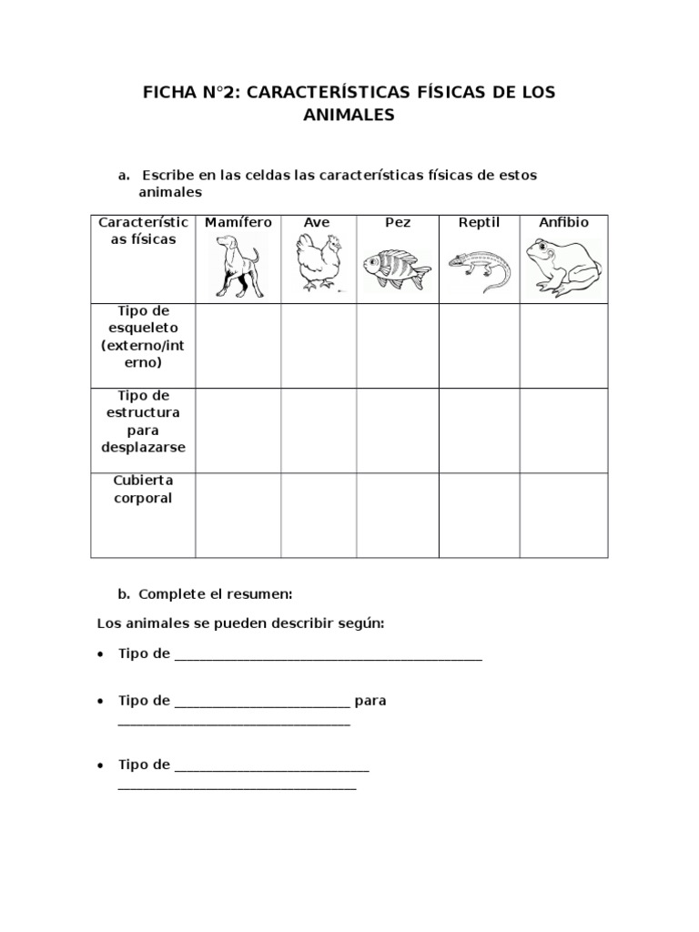 Características Físicas de los Animales | PDF | Estudios de idiomas ...