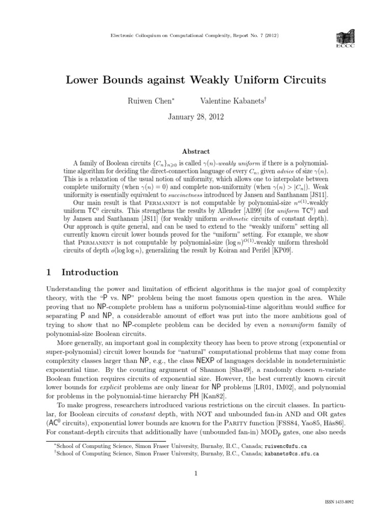 Lower Bounds Against Weak Uniform Circuits | PDF | Time Complexity | Computational Complexity Theory