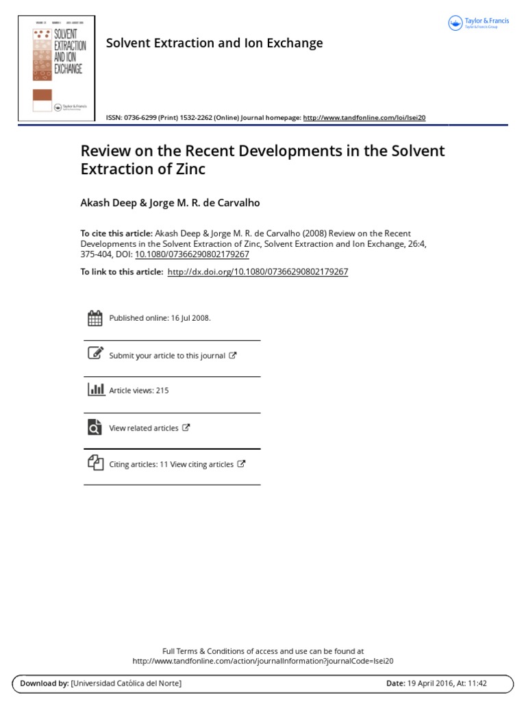 Review On The Recent Developments in The Solvent Extraction of Zinc ...