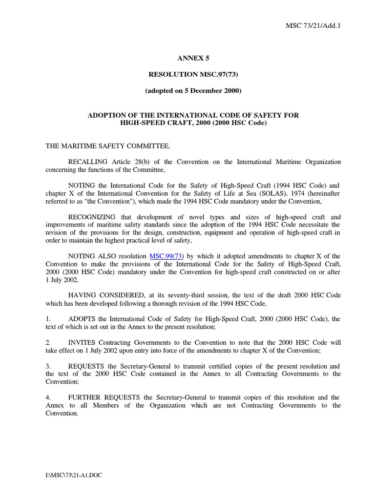 HSC Code 2000 (MSC.97 (73) ) | Download Free PDF | Safety | Internal ...