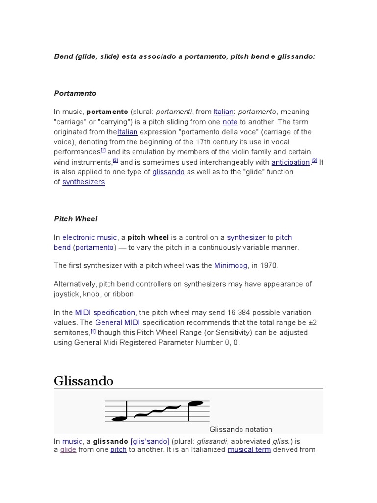 Bend Portamento, Pitch Bend, Glissando | PDF | Music Technology ...