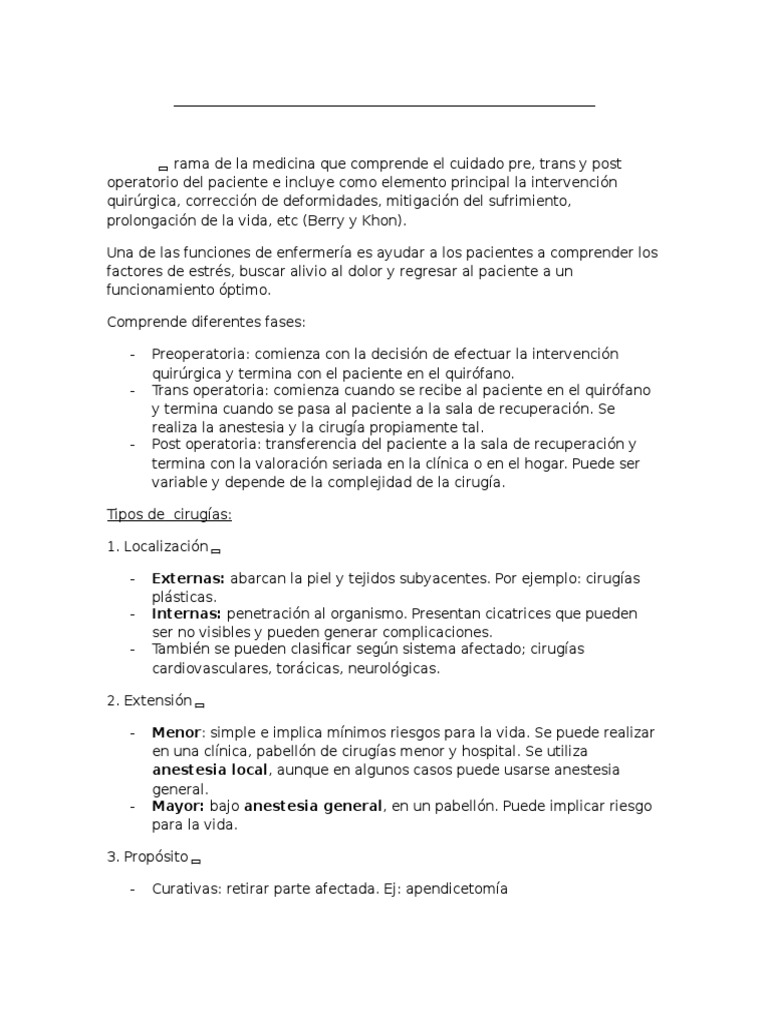 Generalidades Del Proceso Quirúrgico Pre Operatorio Clase 1 | PDF ...