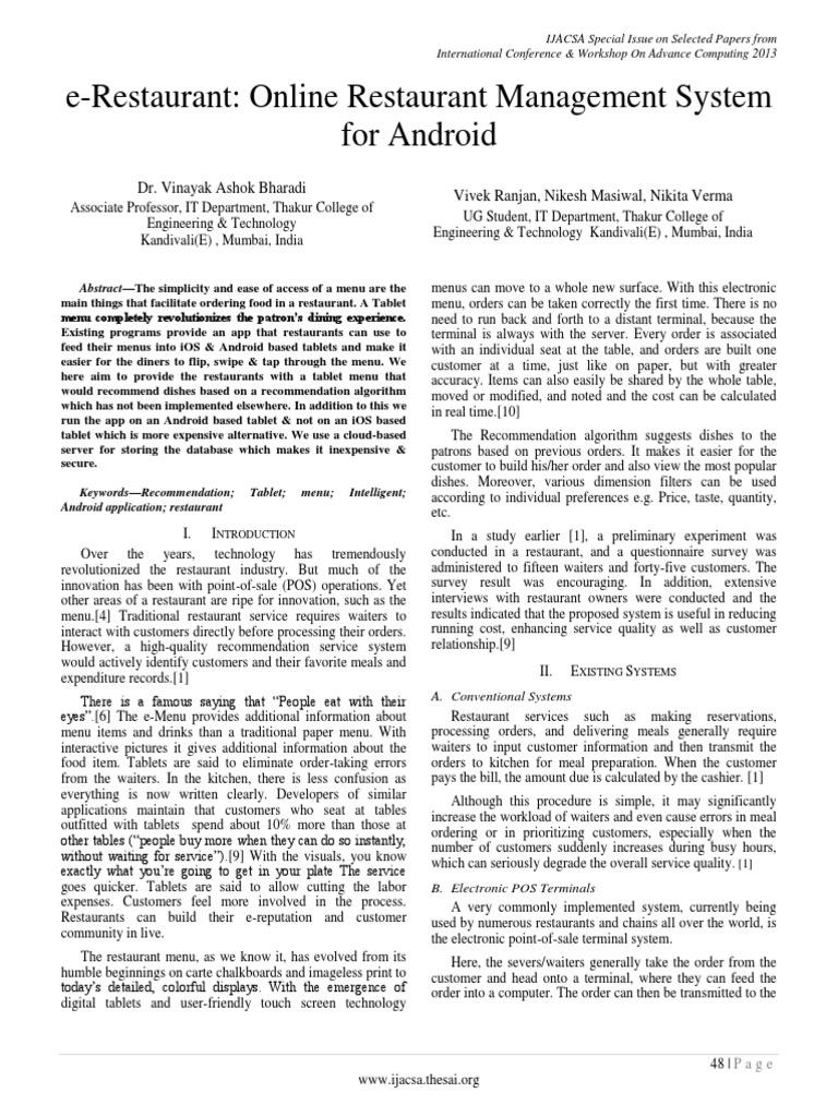 Paper 8-E-Restaurant Online Restaurant Management System For Android ...