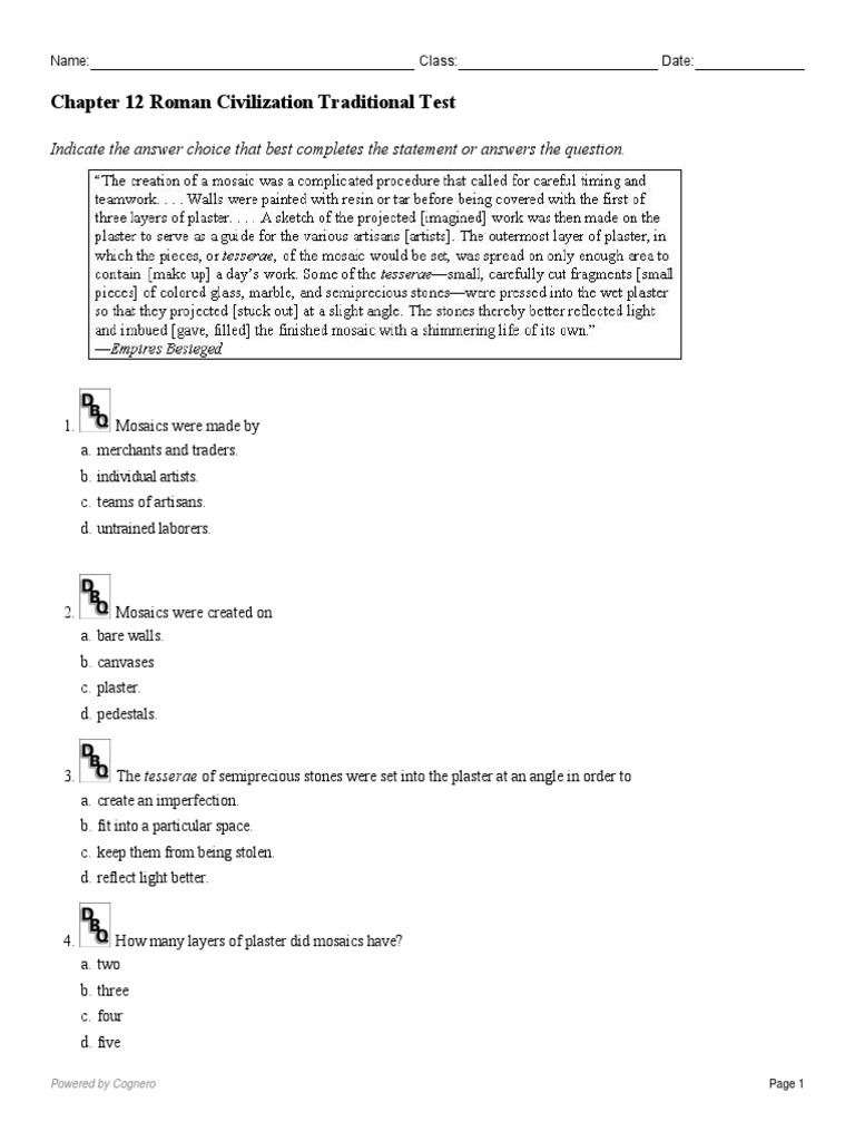 Chapter 12: Roman Civilization Test | PDF | Art
