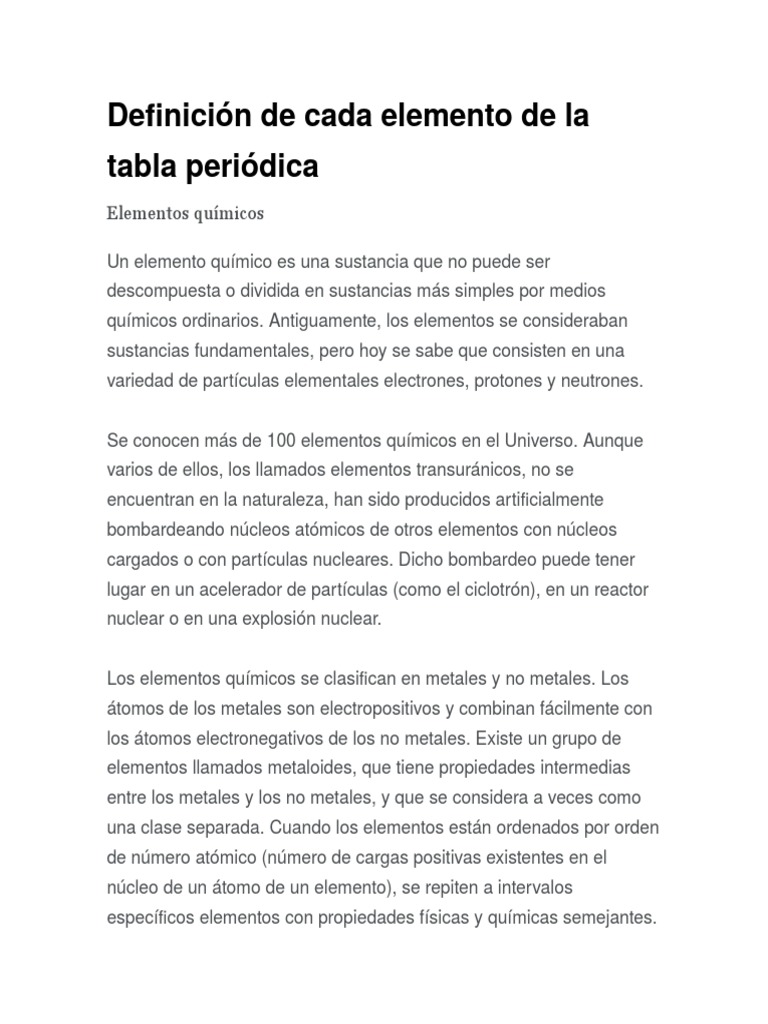 Definición de Cada Elemento de La Tabla Periódica | Descargar gratis ...