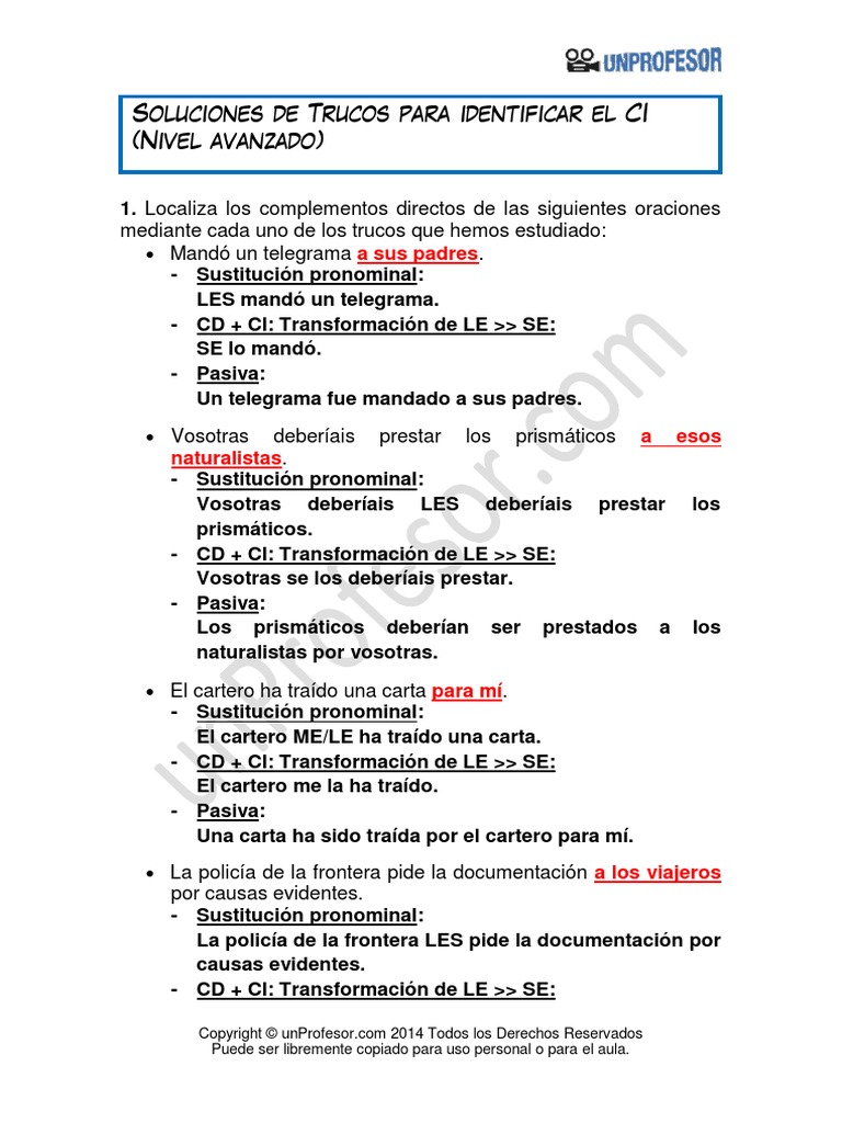 Trucos para Identificar El Complemento Indirecto | PDF | Objeto ...