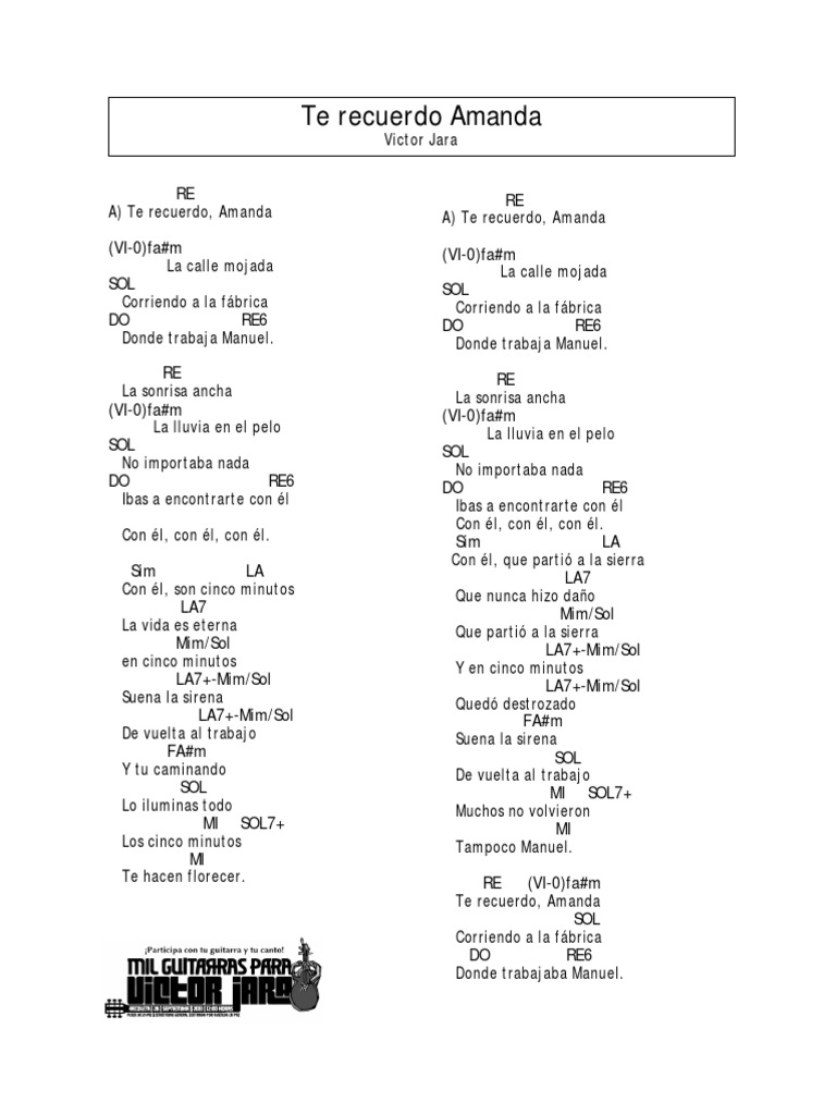 Te Recuerdo Amanda. Acordes para Guitarra | PDF