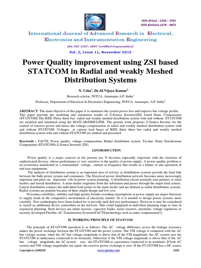 Power Quality Improvement Using ZSI Based STATCOM in Radial and Weakly ...