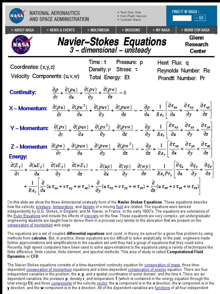 Navier-Stokes Equations PDF | PDF | Navier–Stokes Equations | Fluid ...