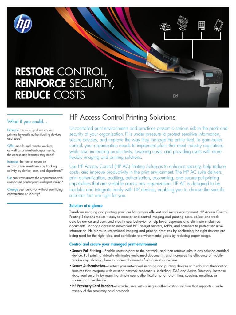 HP AccessControl Printing | PDF | Hewlett Packard | Authentication