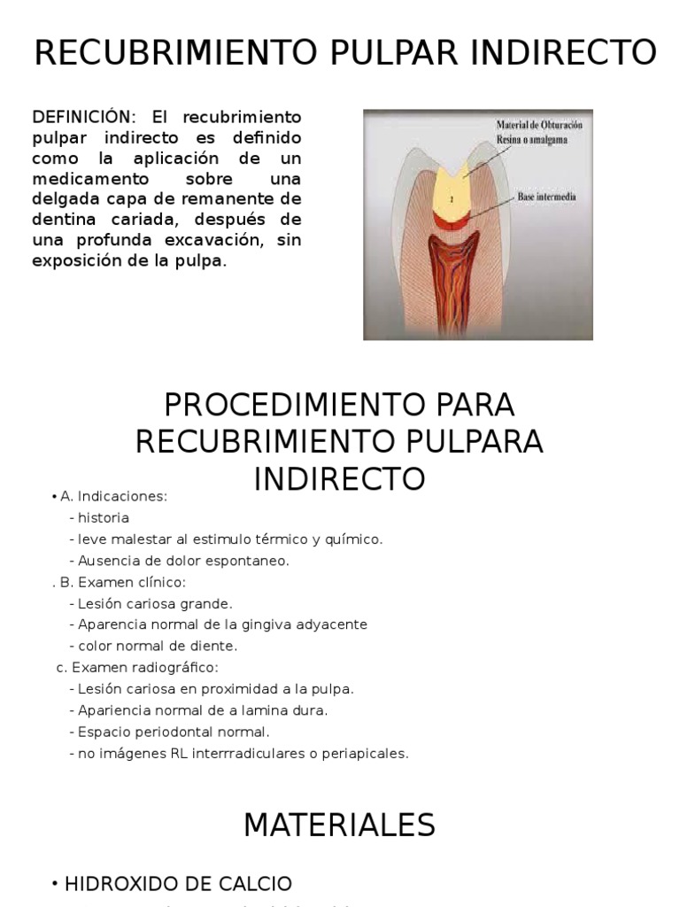 Recubrimiento Pulpar Indirecto | PDF | Calcio | Medicina CLINICA