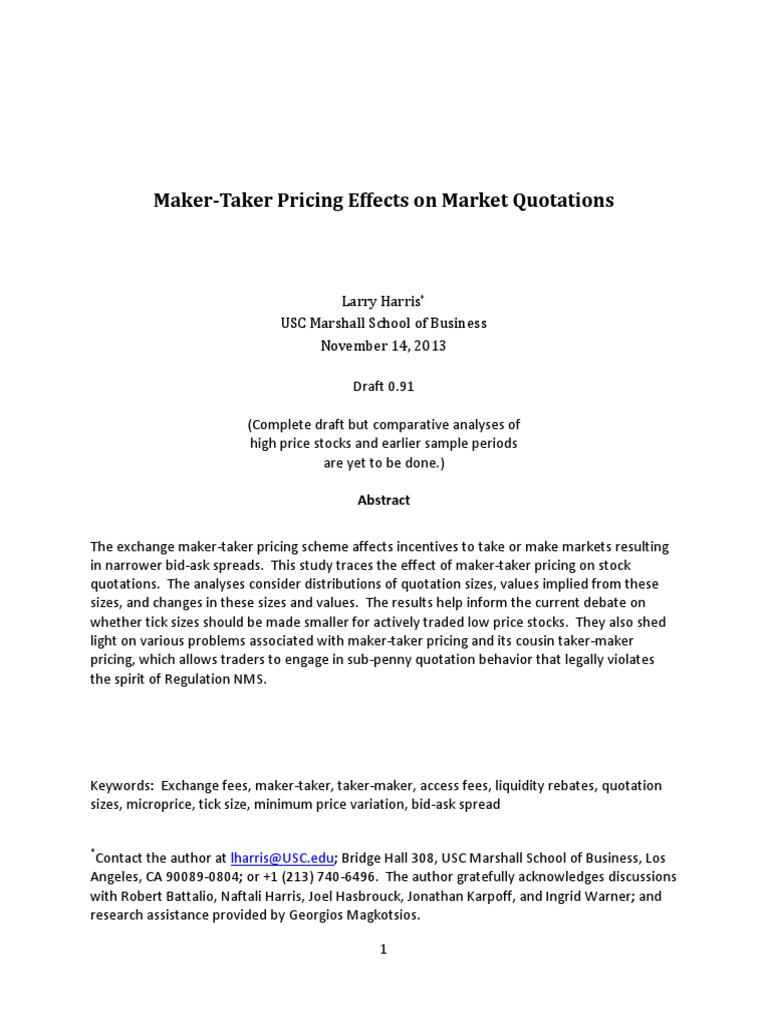 Maker Taker | PDF | Order (Exchange) | Market Liquidity
